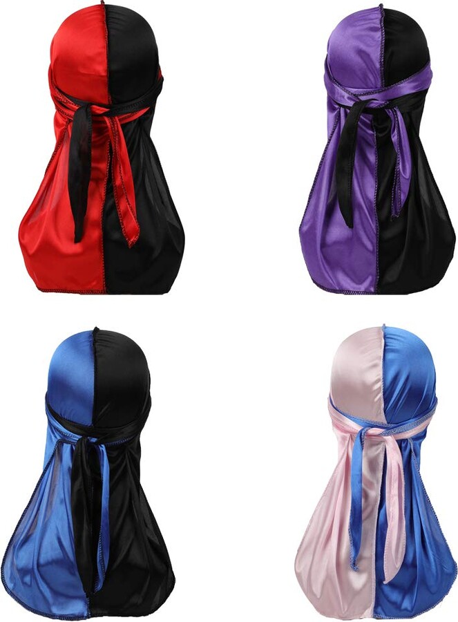 Diy Two Tone Men Silky Durag Hip-hop Rapper Doo Rag 45 inch Long Tail ...