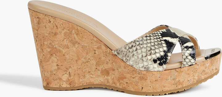 Jimmy Choo Pandora snake-effect leather wedge mules - ShopStyle