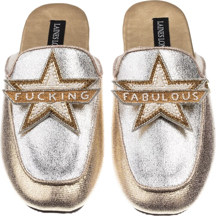 Laines London Classic Mules With Fucking Fabulous Brooches - Silver ...