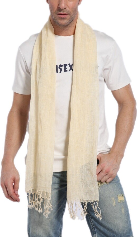 Prettystern long Plain Colour Summer Casual Fringed Linen Men's Scarf ...
