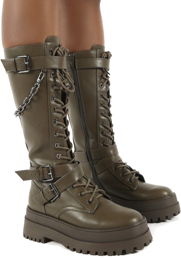 Public Desire Uk Amari Pu Lace Up Chunky Knee High Boots - ShopStyle