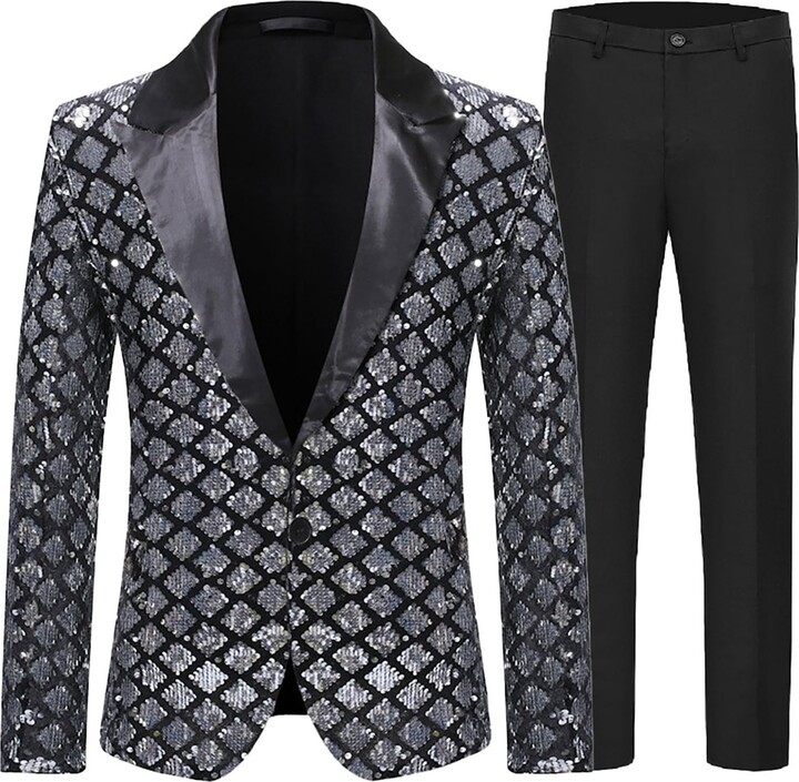 Beokeuioe Sequin Tailcoat Jacket + Suit Trousers Sequin Suit Set ...