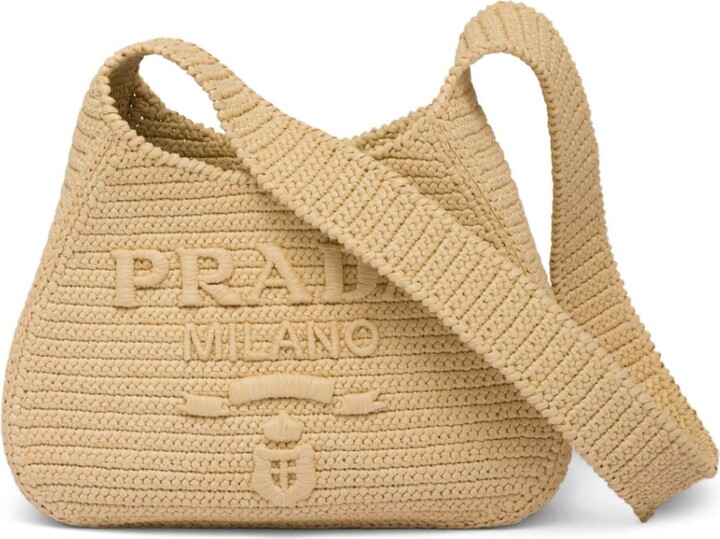 Prada Logo-Embossed Raffia Shoulder Bag - ShopStyle