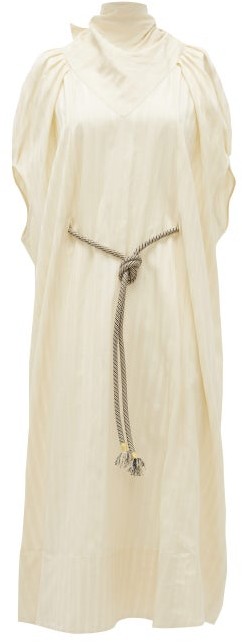 Ssōne Ssone - Apex Bow-back Striped-satin Midi Dress - Cream - ShopStyle