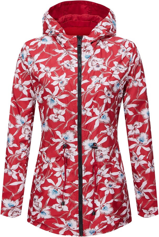 RISISSIDA Women Reversible Floral Print Jacket Hooded Spring Fall ...