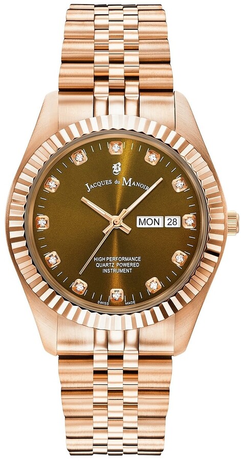 Jacques Du Manoir - Swiss Made Inspiration Day/Date Rose Gold Brown ...