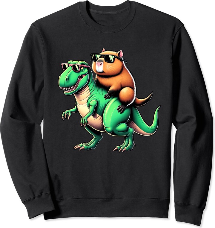 Cute Capybara Wear Sunglasses & Riding T-Rex Cool Capybara Riding T-Rex ...