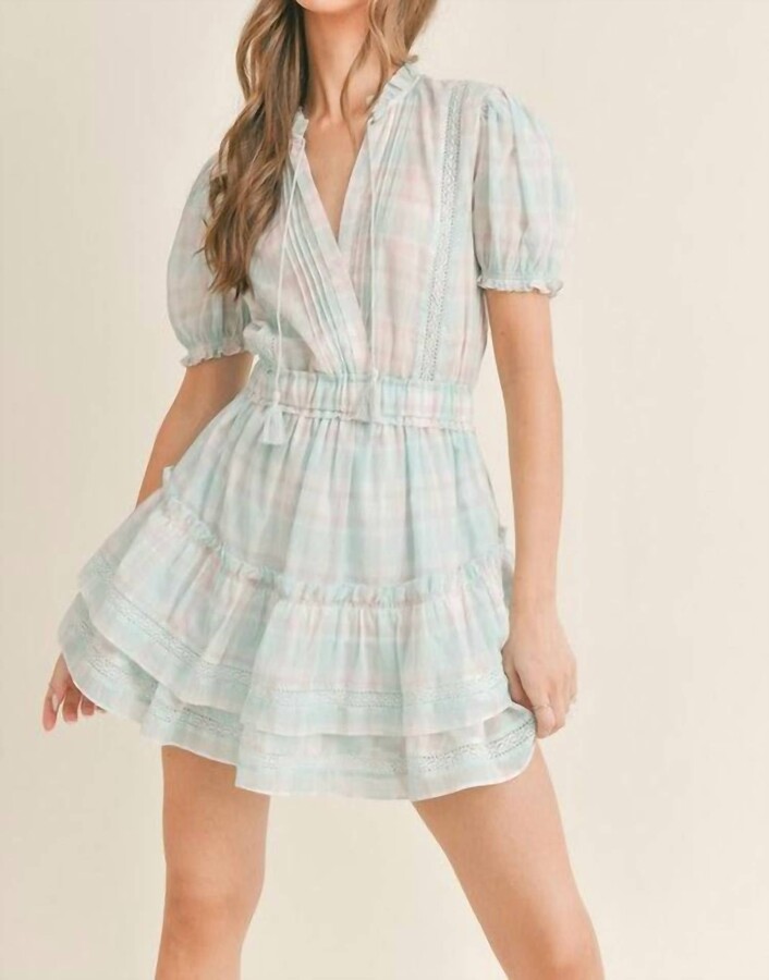 MABLE Arrie Plaid Ruffle Mini Dress In Aqua - ShopStyle