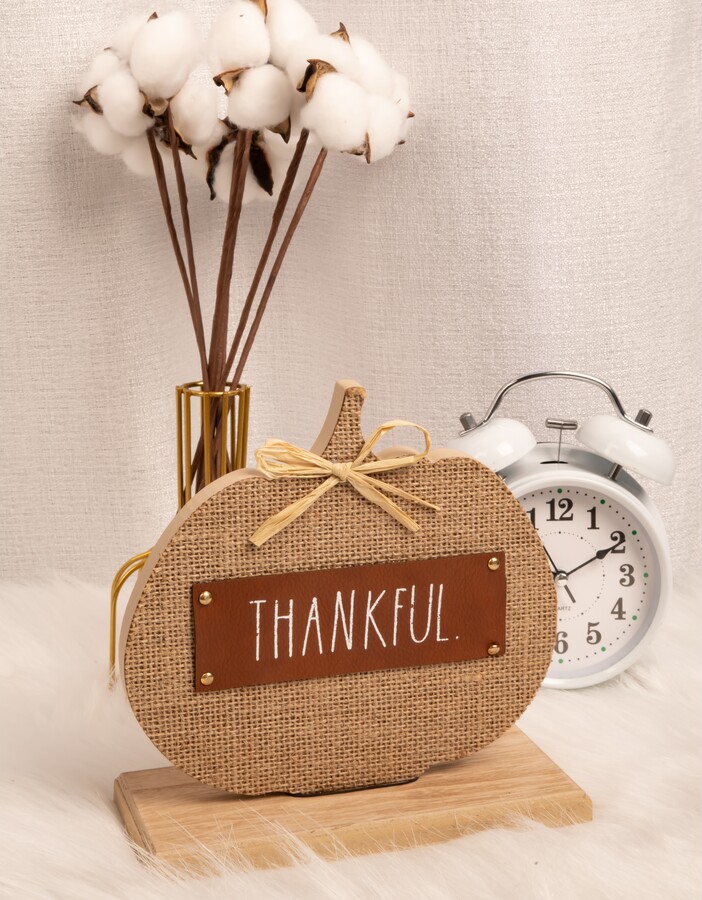 Rae Dunn Fall Pumpkin Décor - Pumpkin Plaque w/ Burlap Like Fabric and ...