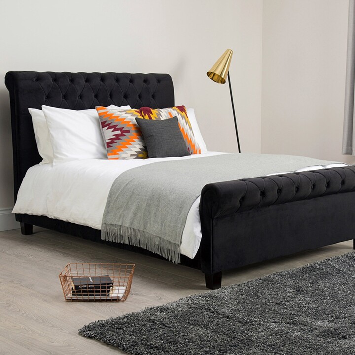 Dunelm Orbit Black Velvet Upholstered Bed Frame Black - ShopStyle