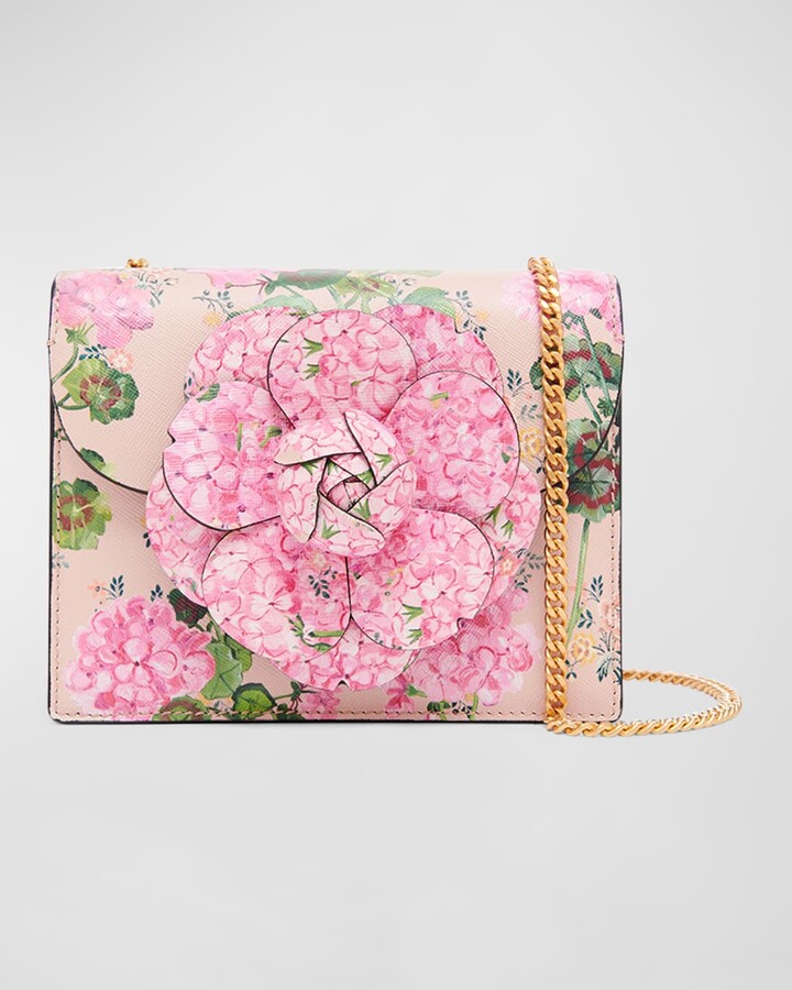 Oscar de la Renta Mini Flower-Print Leather Chain Crossbody Bag - ShopStyle