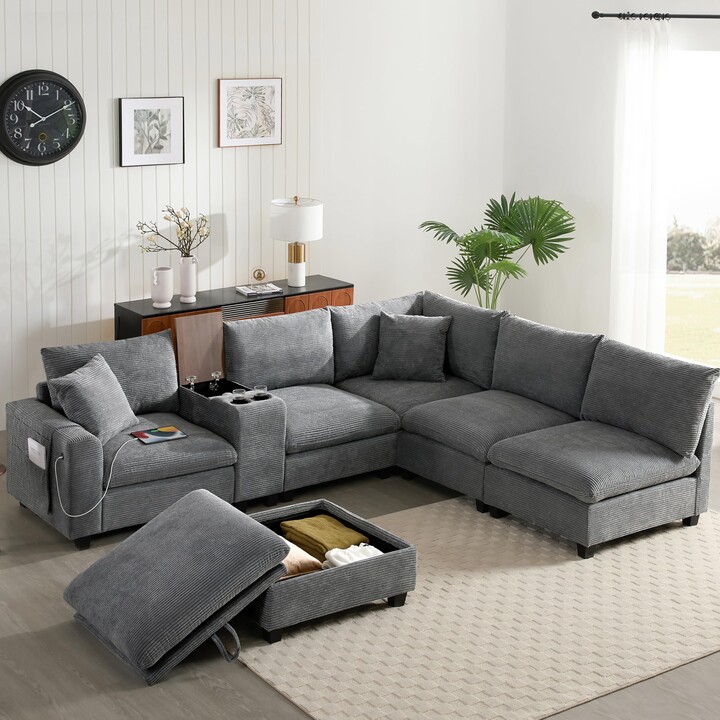 Eafurn Oversized Convertible U/L Shaped Modular Sectional Sofa Couch with Storage Ottoman for ...