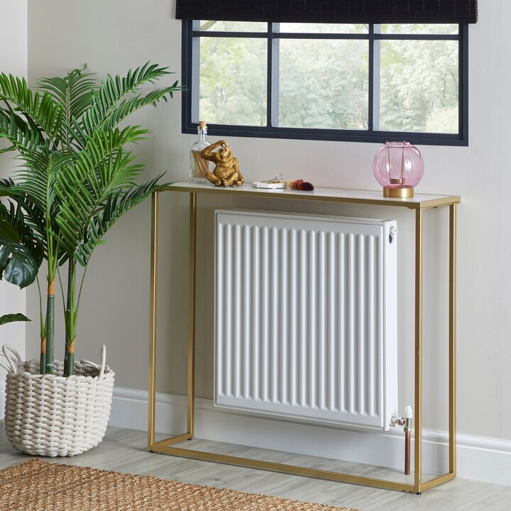 Dunelm Sullivan Gold Effect Slim Console Radiator Cover Gold ...