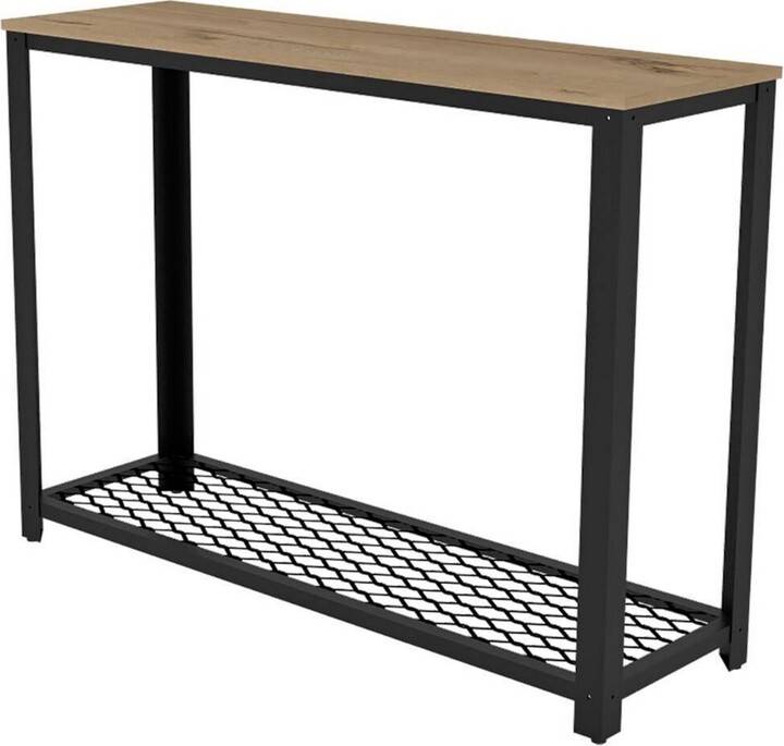 43 Inch Sideboard Console Table, 1 Mesh Design Shelf, Black Plated ...