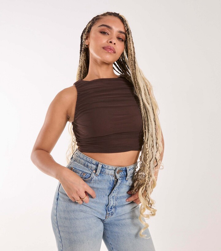 Women's Dark Brown Ruched Mesh Top Pink Vanilla - ShopStyle