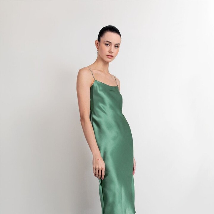 Jacoba Jane Isla Silk Satin Slip Dress - Sage Green - ShopStyle