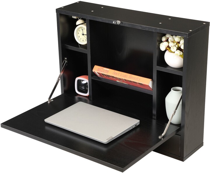 Oldken Compact Hanging Desk Wall-mounted Computer Desk Cabinet Black ...