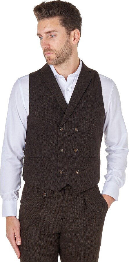Xposed Tyler Men’s Tweed Waistcoat Collars Double Breasted Herringbone ...