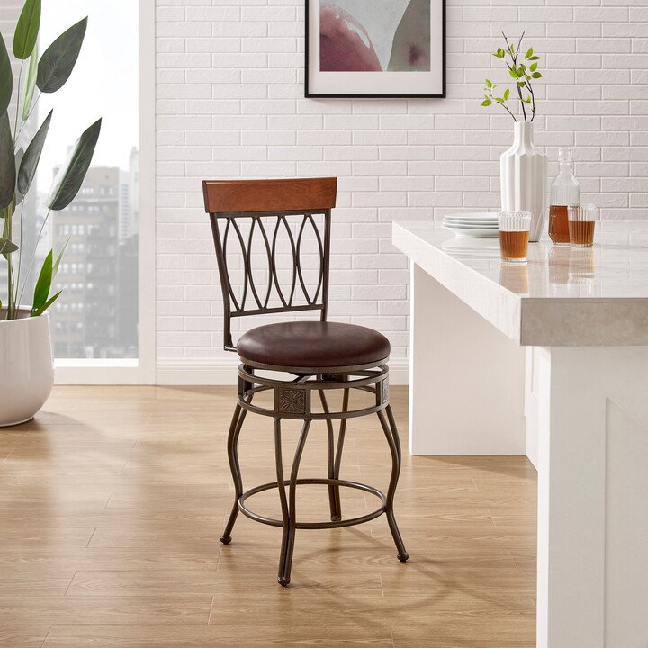 Global Pronex Frankel Oval Back Metal Swivel Counter Stool, 24" Seat ...