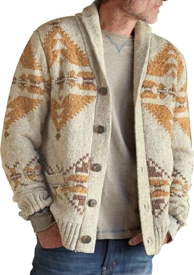Cenlang Mens The Dude Zip Up Cardigan Sweaters Shawl Collar Open Front ...