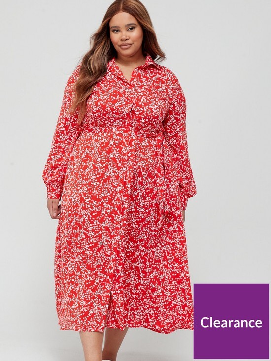 AX PARIS CURVE Ditsy Midi Shirt Dress - Red - ShopStyle