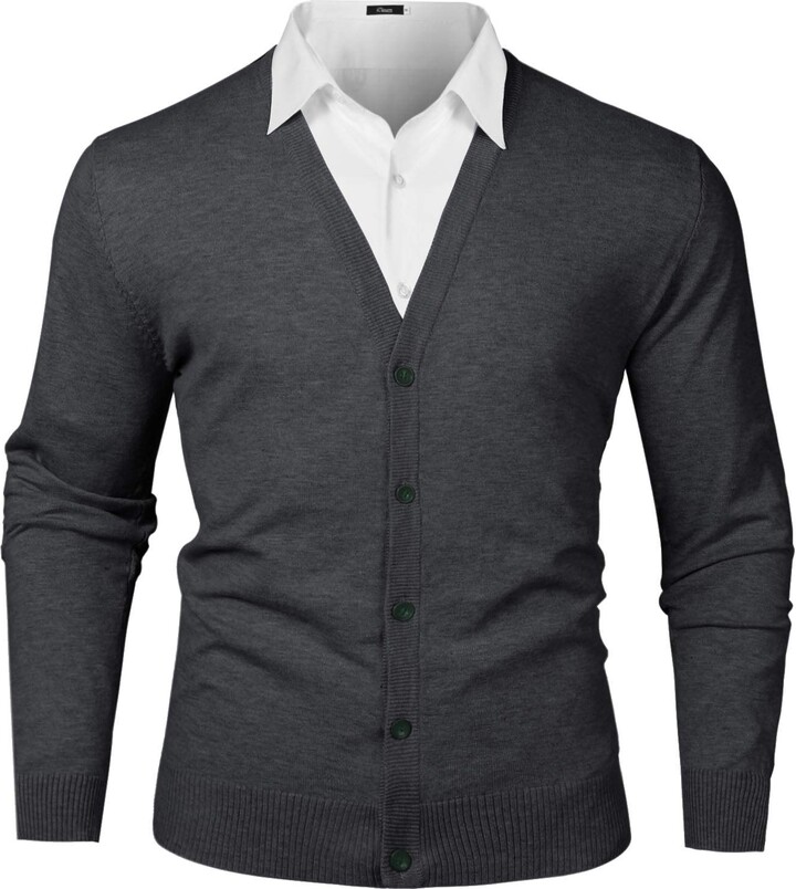 iClosam Men's Knit Cardigan Long Sleeve V-Neck Classic Kintted ...