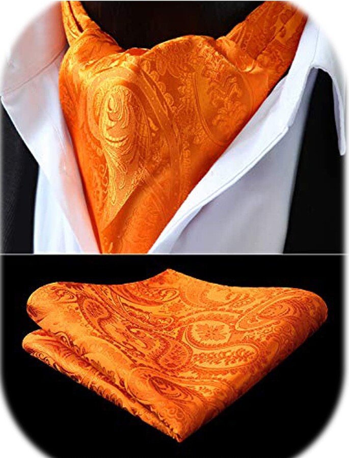 HISDERN Men's Orange Cravat Paisley Floral Cravats Handkerchief Wedding ...