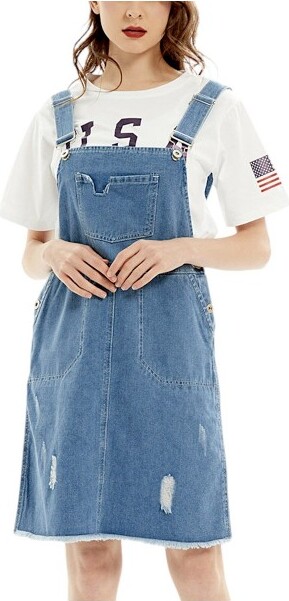 Anna-Kaci Women' Overized Overall Pinafore Denim Dre- Small ,Blue ...