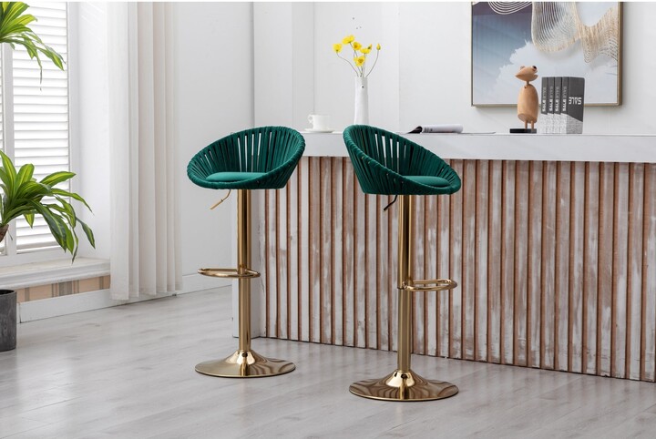 HOMEFUN Velvet Swivel Adjustable Height Bar Stools With Golden Footrest ...