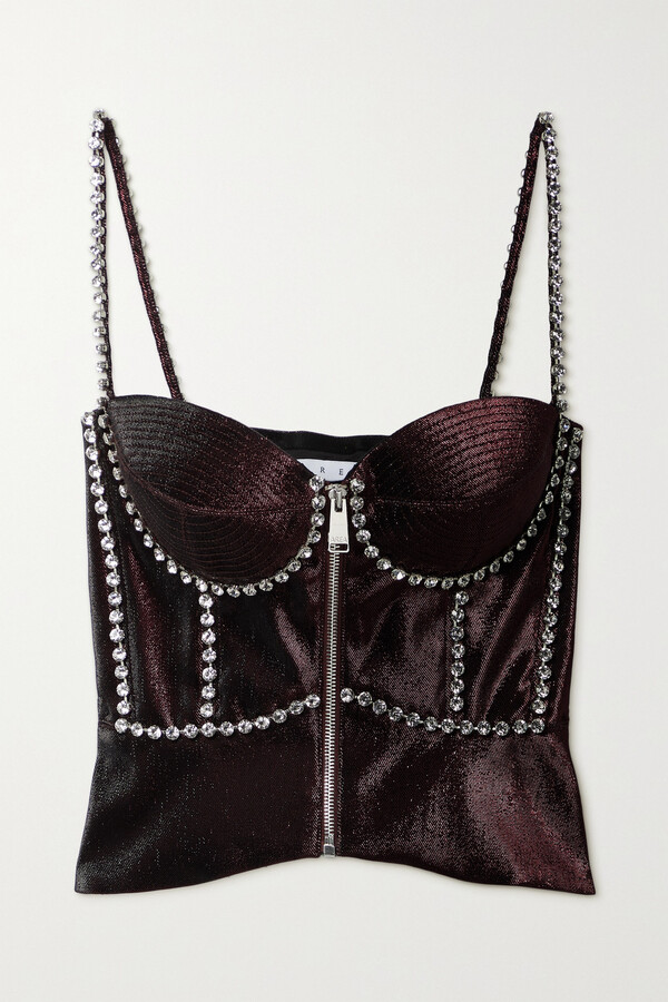 Area Crystal-embellished Metallic Twill Bustier Top - Purple - ShopStyle