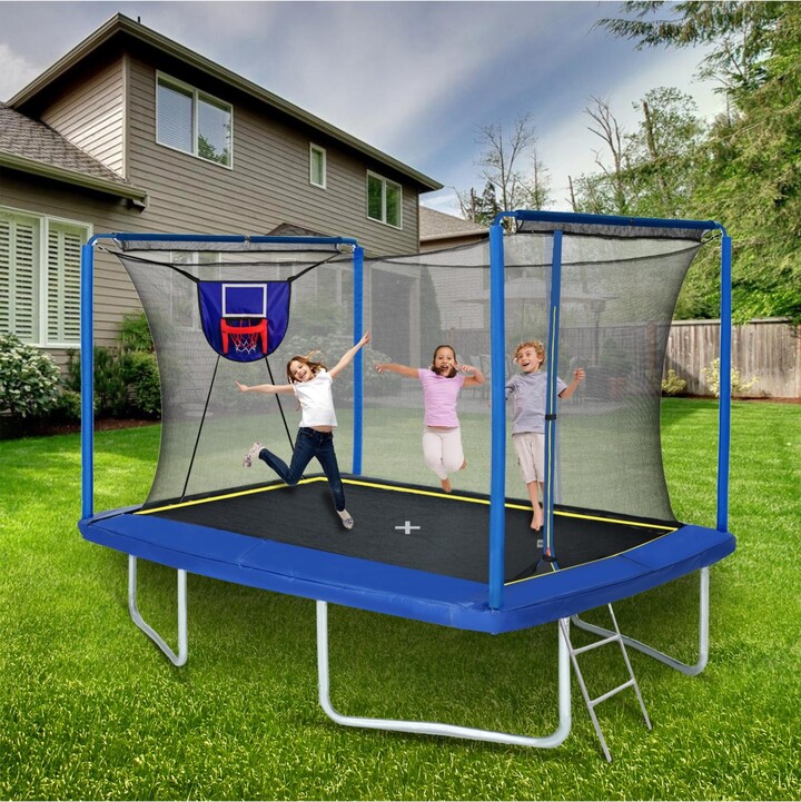 Simplie Fun 8FT x 12FT Rectangle Trampoline with Basketball Board, Ball ...