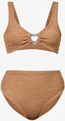 Hunza G Womens Metallic Cocoa Silver Jessica Crinkled High-rise Bikini ...