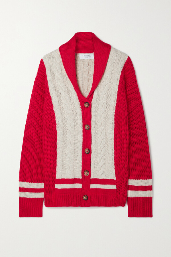 La Ligne Color-block Ribbed And Cable-knit Merino Wool Cardigan - Red ...