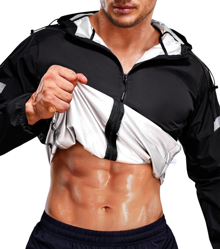 SOLCYSX Sauna Suit for Men Sweat Sauna Jacket Workout Shirt Gym Fitness ...