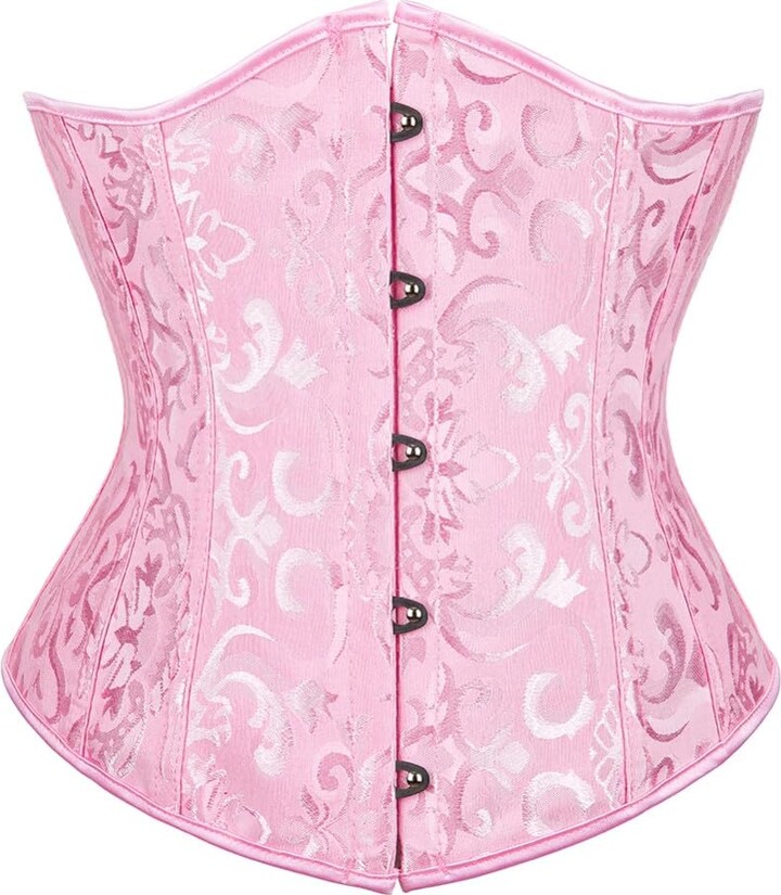 GSAEIMCT Women'S Push Up Lace Up Corset Pink - Vintage Jacquard Tummy ...