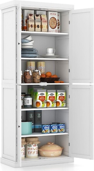 Tangkula 72.5" Kitchen Pantry w/4 Door 6-Tier Shelves Freestanding ...