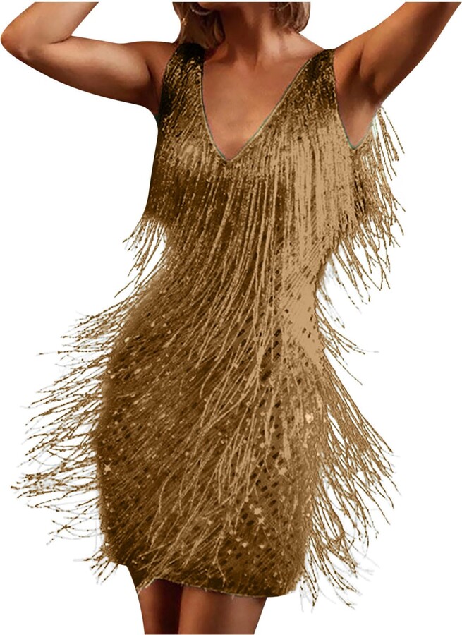 FunAloe Womens Sexy Fringe Ruffle Dress 1920S Flapper Dress Tassel ...