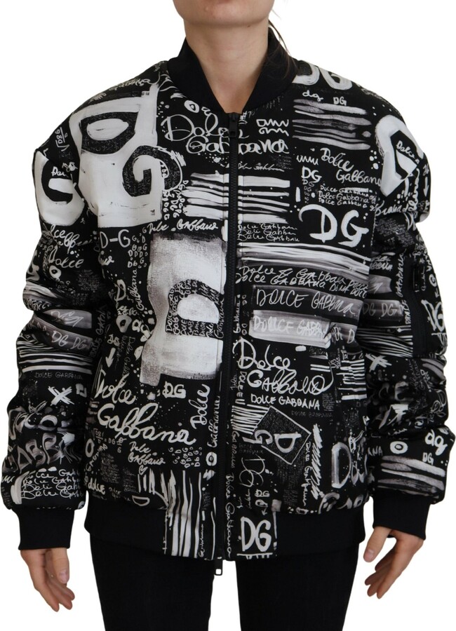 Dolce & Gabbana Black Printed Nylon Full Zip Bomber Women's Jacket ...