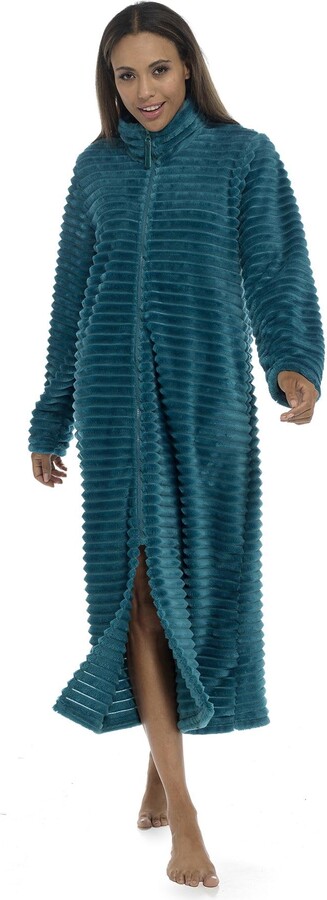 Evotex Trading Ladies Zip Through Ribbed Fleece Robe Zipped Dressing ...