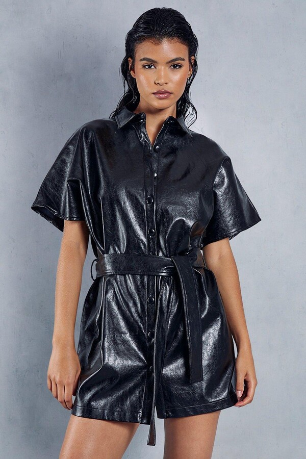 MissPap Leather Look Drop Shoulder Belted Shirt Dress - ShopStyle