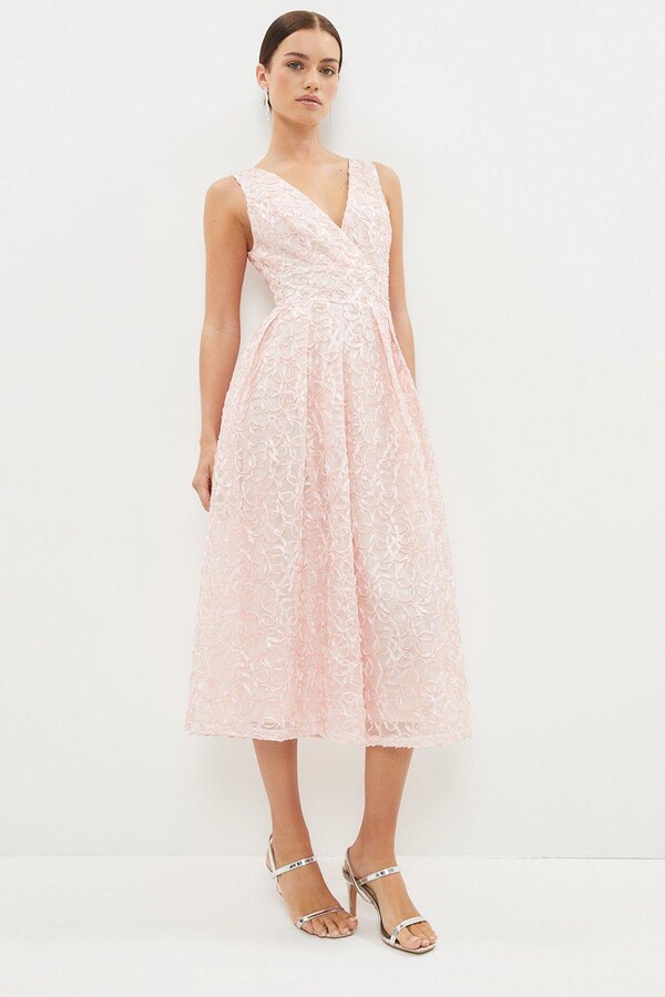 Petite Wrap Front Embroidered Midi Dress - ShopStyle