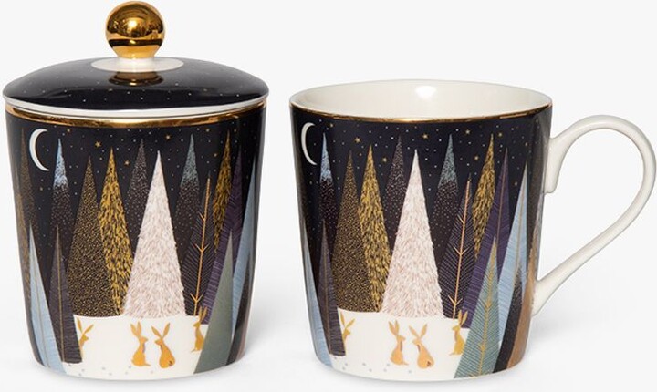 Sara Miller Christmas Frosted Pines 22-Carat Gold Fine China Mug ...