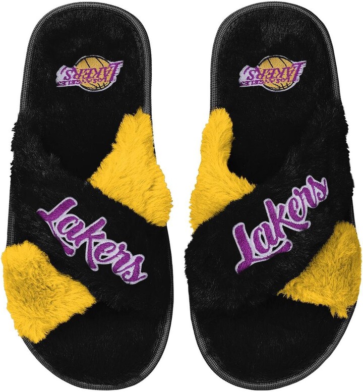 Women's Foco Black Los Angeles Lakers Two-Tone Crossover Faux Fur Slide ...