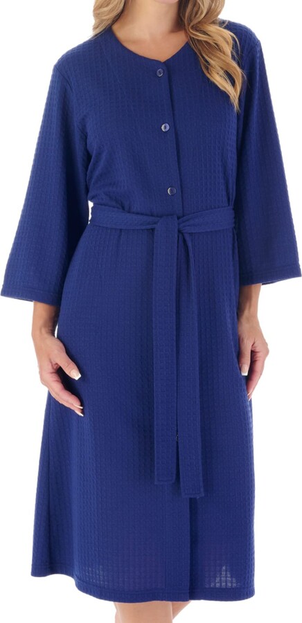 Slenderella Ladies Lightweight Waffle Button Up Robe Hotel Spa Dressing ...