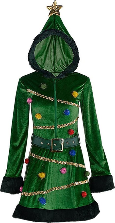 WANGSAURA Women Christmas Tree Dress Xmas Cosplay Outfits Costume ...