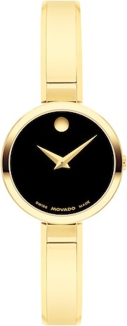 Zales Ladies' Movado Moda Gold-Tone PVD Bangle Watch with Black Dial ...