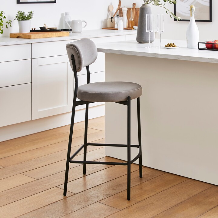 Dunelm Laine Velvet Bar Stool Velvet Grey - ShopStyle