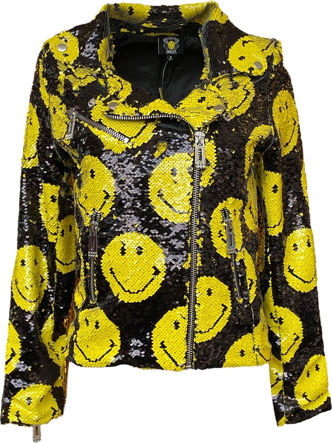 Women's Black / Yellow / Orange Any Old Iron X Smiley Moto Jacket - ShopStyle
