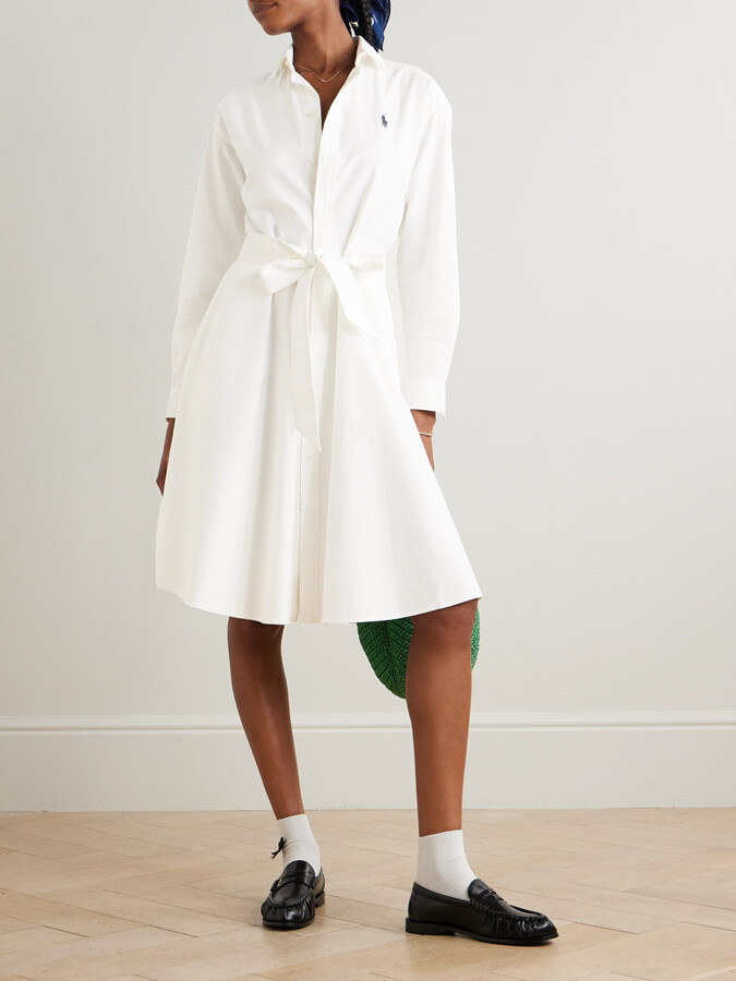 Polo Ralph Lauren + Wimbledon Belted Embroidered Cotton Oxford Shirt Dress - White - ShopStyle