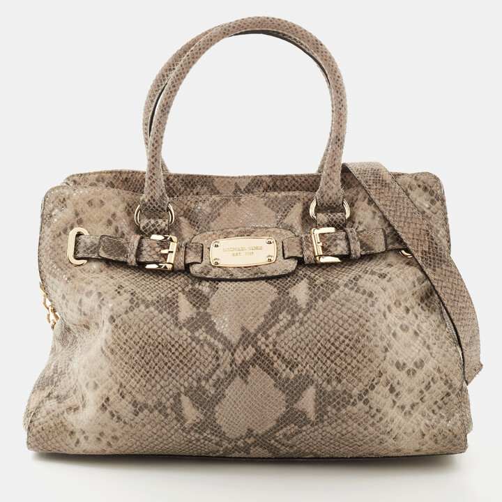 MICHAEL Michael Kors Beige/Black Python Embossed Leather East West ...